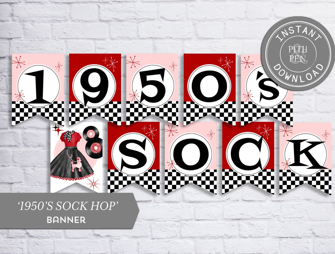 1950's Sock Hop Party Banner, Soda Fountain Party, Instant Download ...