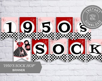 1950's Sock Hop Party Banner, Soda Fountain Party, Instant Download ...