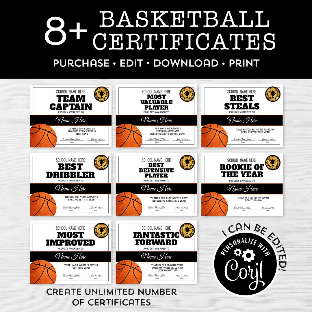 Editable Basketball Certificates | Sports Awards Ceremony - Corjl #003 ...