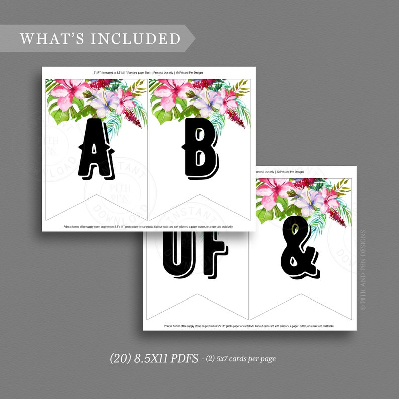 Tropical Graduation Banner, Alphabet A-Z, Numbers & Punctuation, Create ...