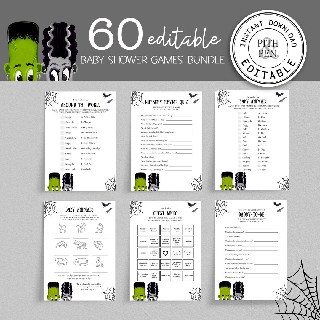 Monster Baby Shower Games Bundle, Frankenstein, Instant Download #047 ...