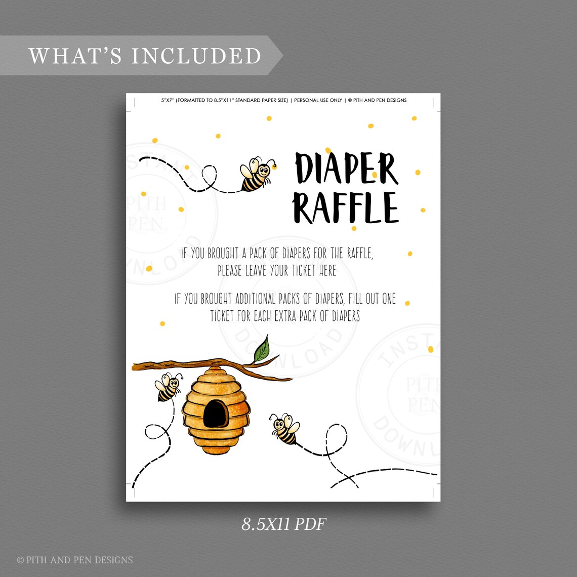 Honey Bee Diaper Raffle Sign Printable Raffle Baby Shower | Etsy
