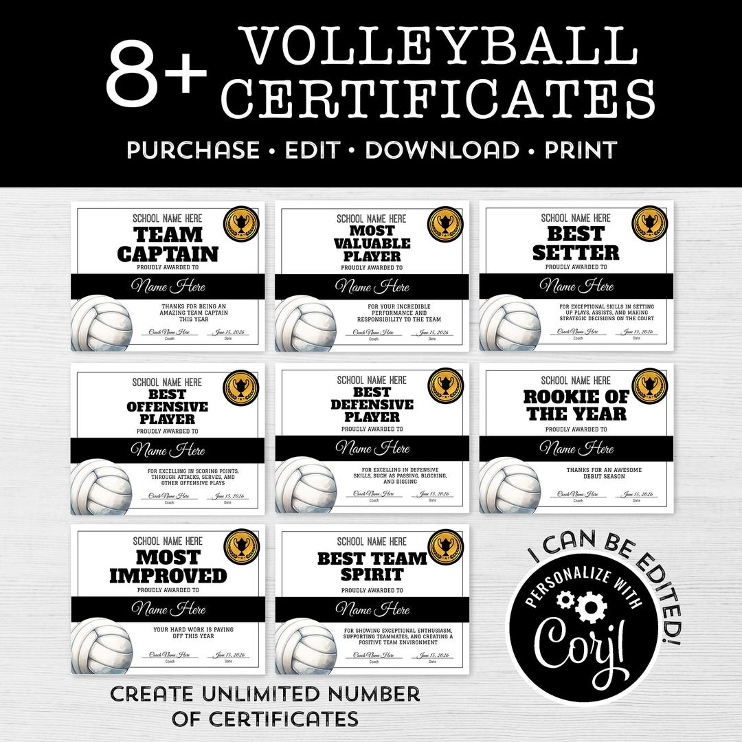 Editable Volleyball Certificates | Sports Awards Ceremony - Corjl #092 ...