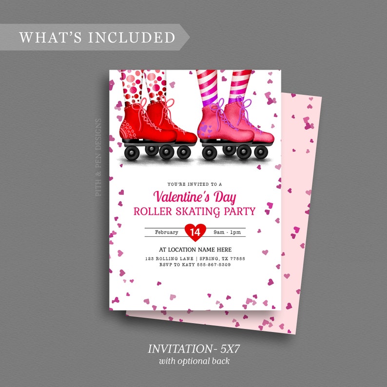 Valentine's Roller Skating Invitation, Printable Skate Party, Corjl ...