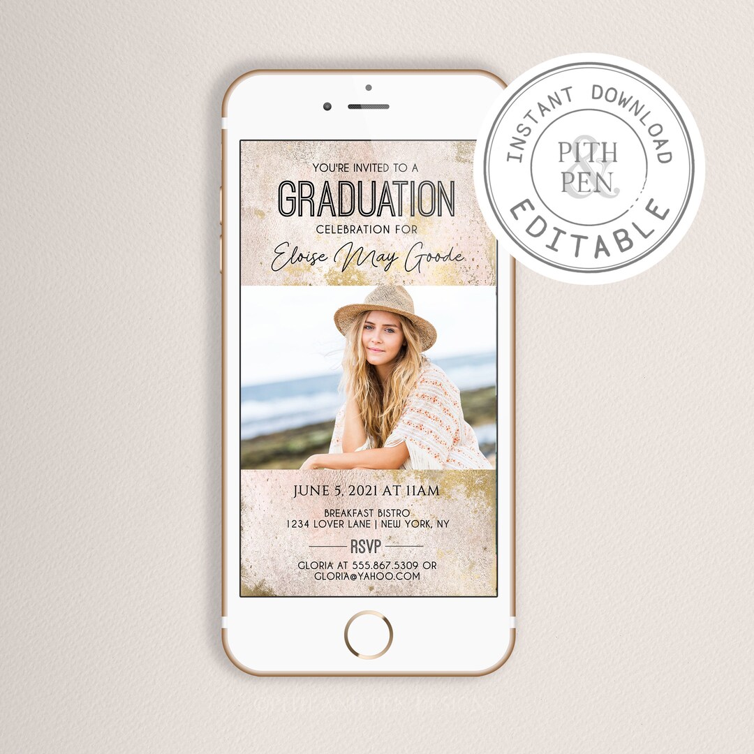 Gold Digital Graduation Party Invitation, DIY Electronic Grad Evite ...