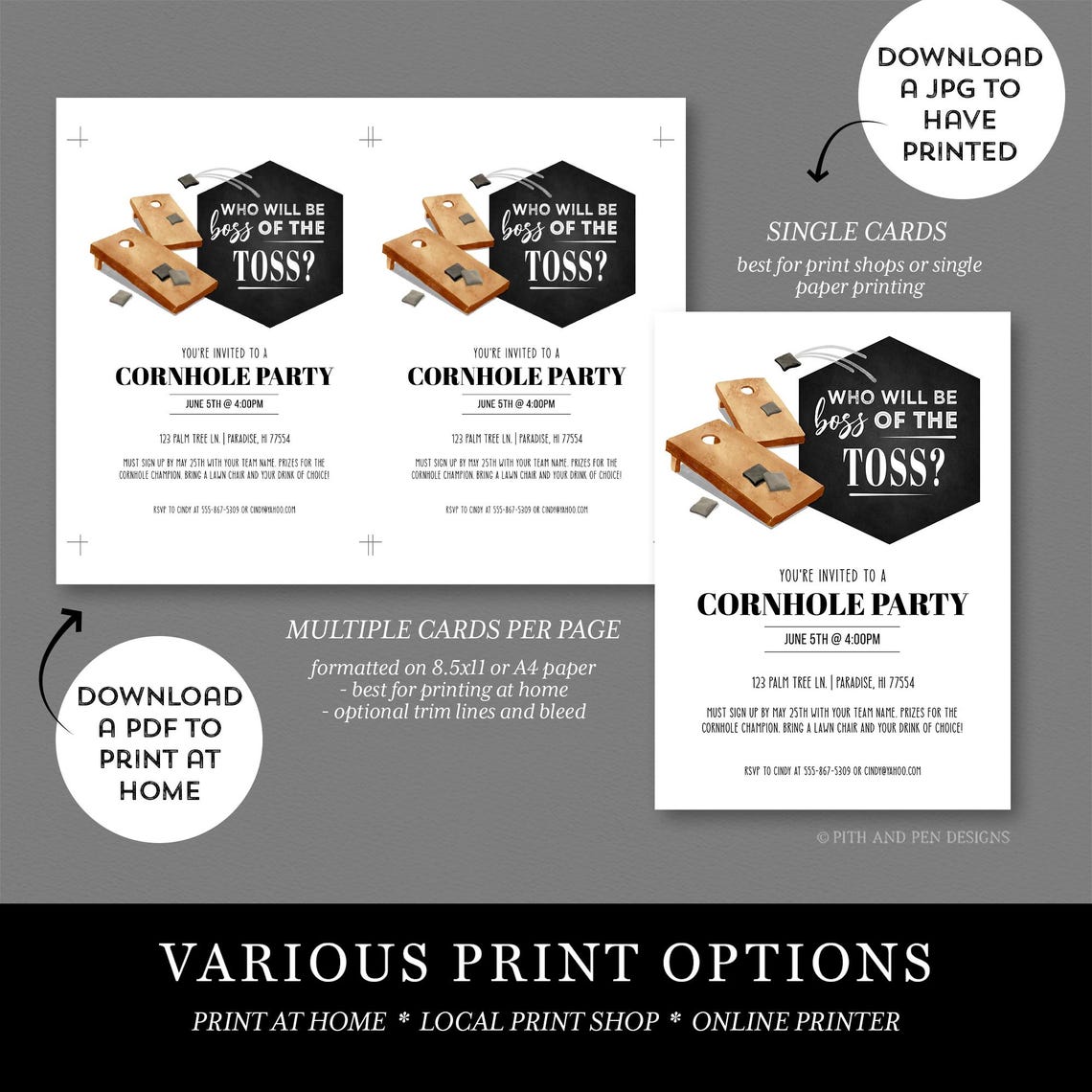 Cornhole Party Invitation | Tournament | Printable and Digital - Corjl ...