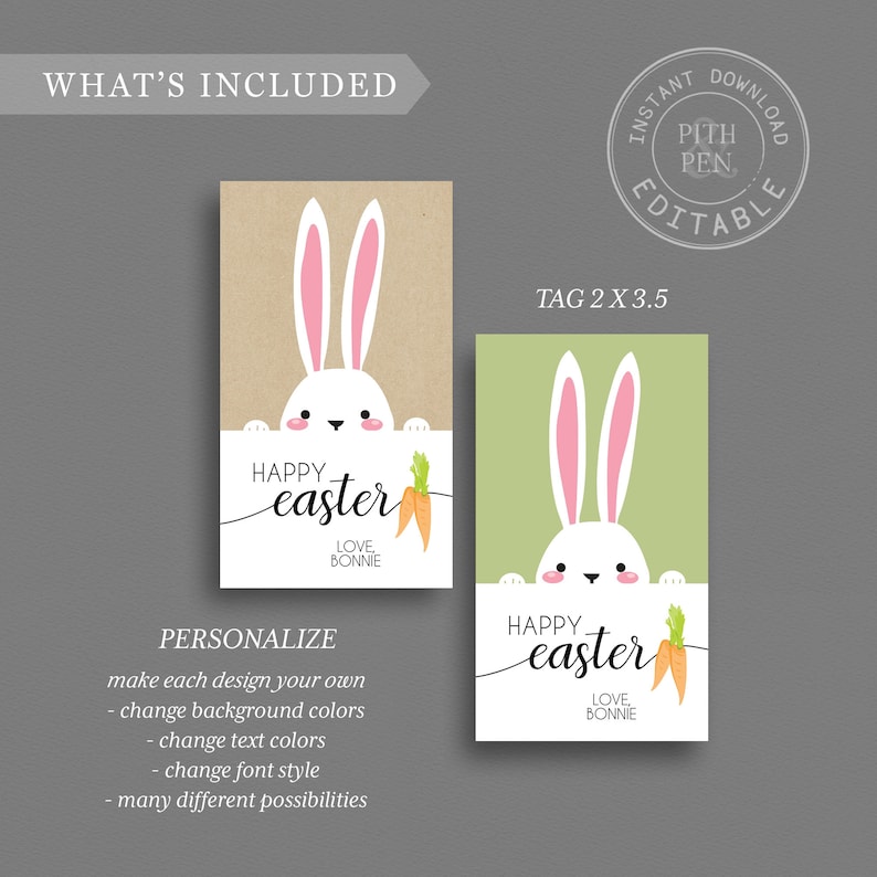 Easter Bunny Gift Tag: Printable, Instant Download, Corjl 030-21GT - Etsy