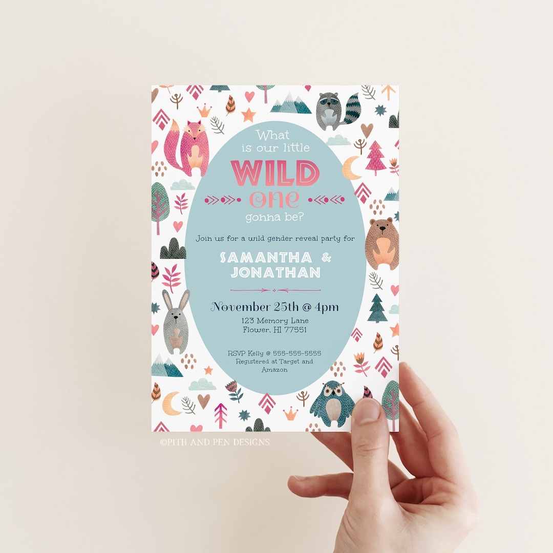 Woodland Animals Gender Reveal Invitation, Wild One Printable Card ...