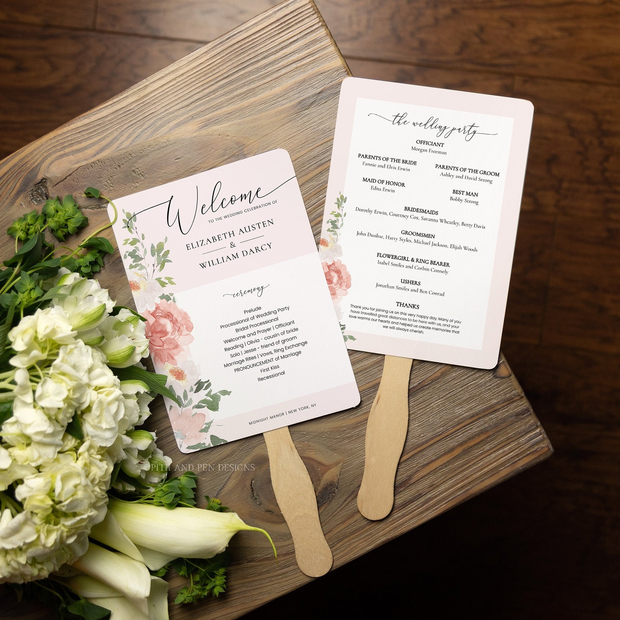 Elegant Pink Wedding Program Template 5x7 Program Fan - Etsy