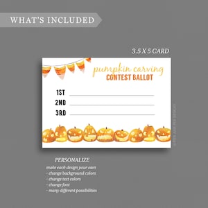 Pumpkin Carving Voting Card, Halloween Contest Ballot, Instant Download ...