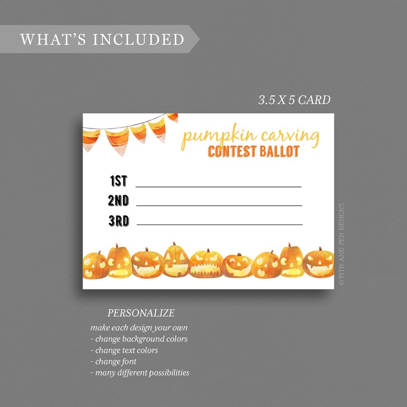 Pumpkin Carving Voting Card Halloween Contest Ballot Instant - Etsy