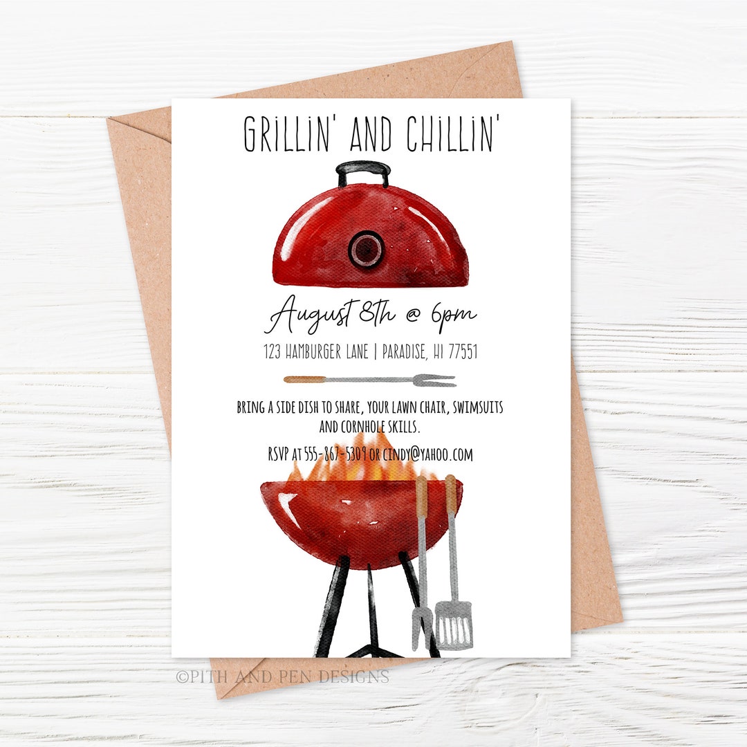 BBQ Party Invitation, DIY Printable Grill and Chill, Instant Download ...