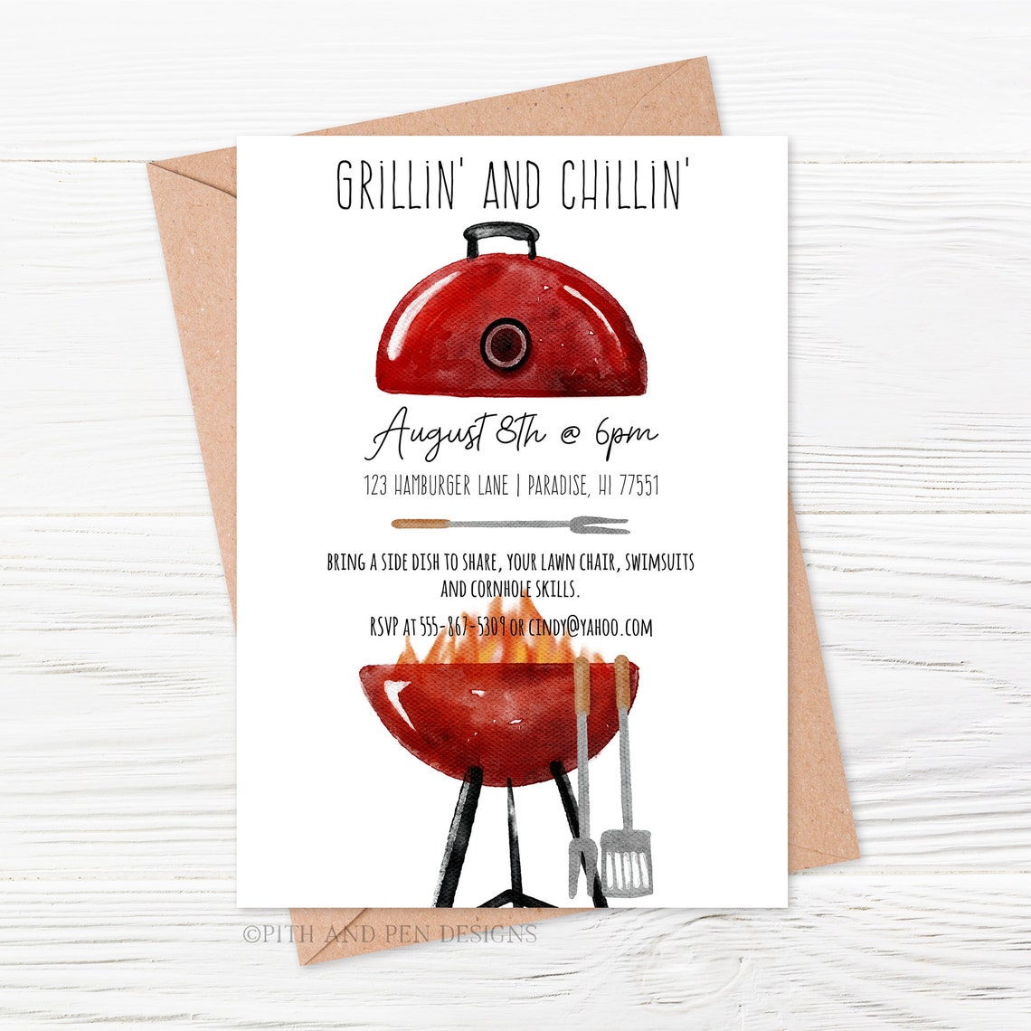 BBQ Party Invitation DIY Printable Grill and Chill Instant - Etsy