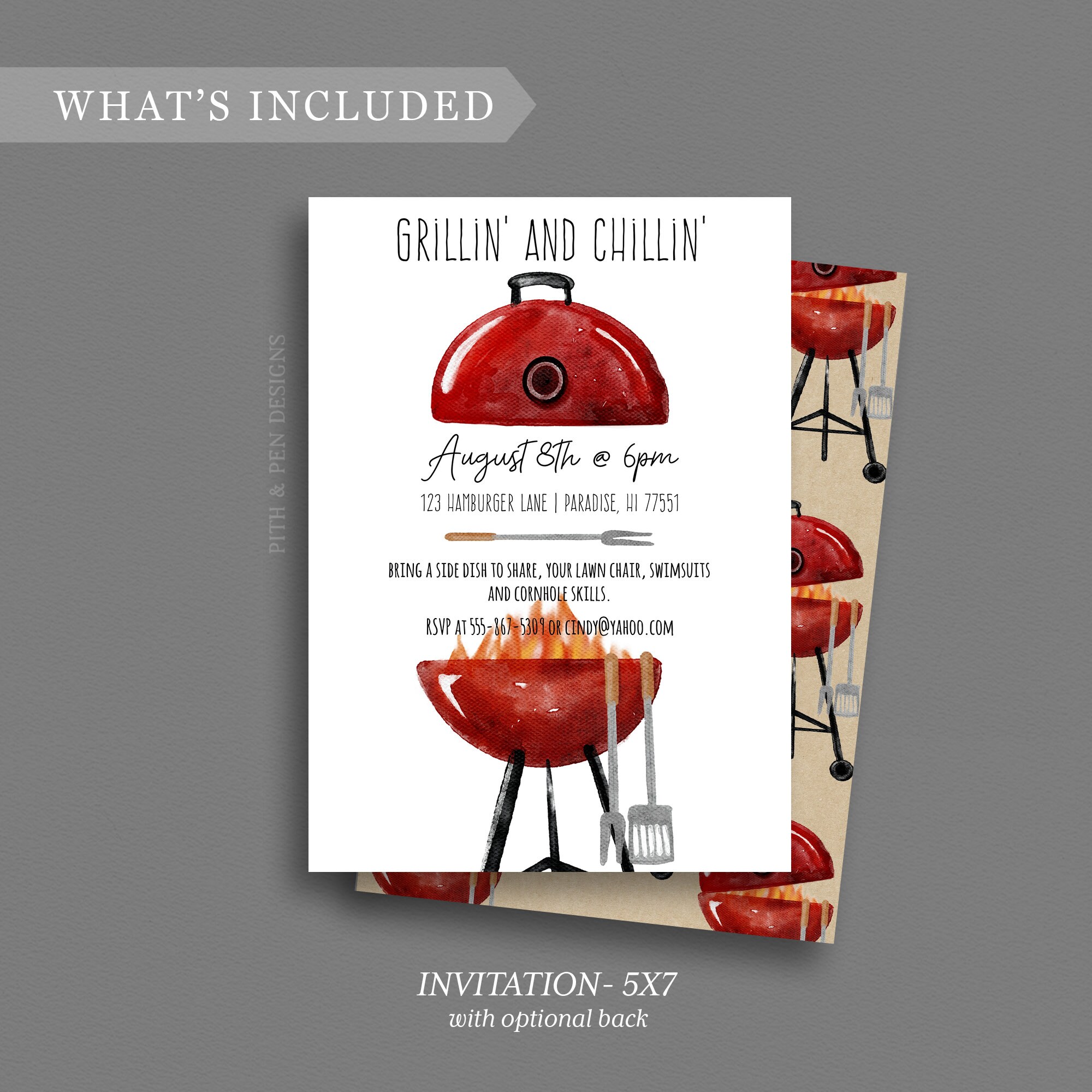 BBQ Party Invitation DIY Printable Grill and Chill Instant - Etsy