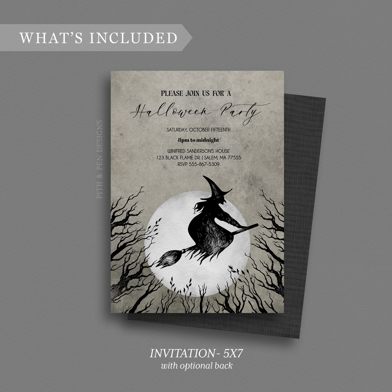 Flying Witch Halloween Invitation Halloween Party Event DIY | Etsy