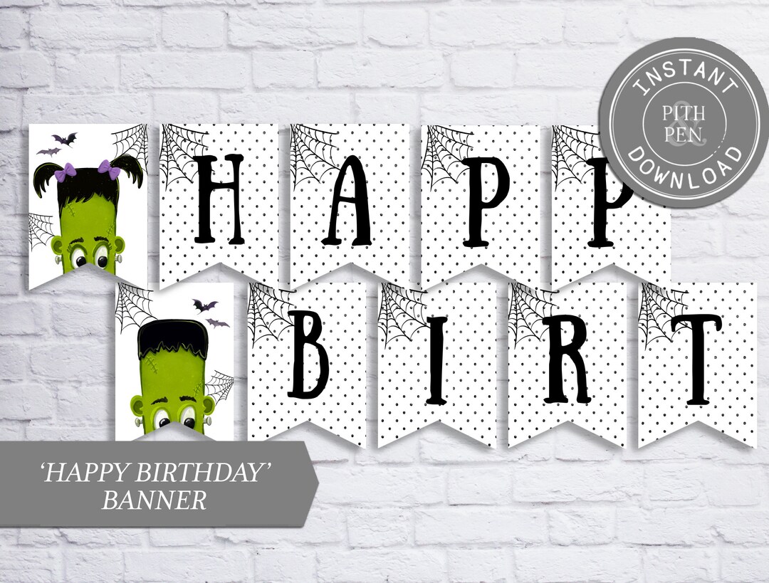 Happy Birthday Banner, Monster Birthday Party, Instant Download, 047 ...