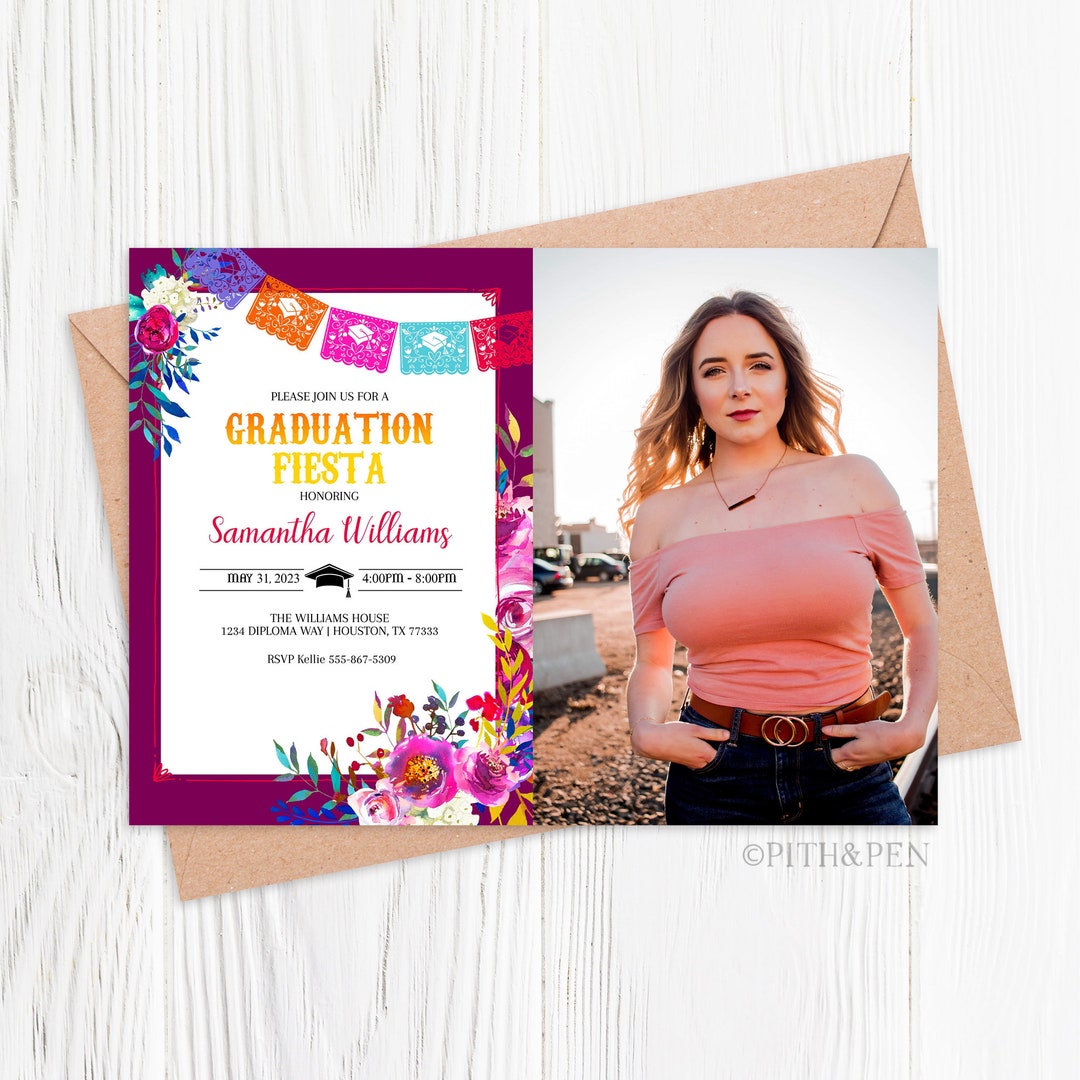 Graduation Fiesta Party Invitation, Printable Photo Card, Instant ...