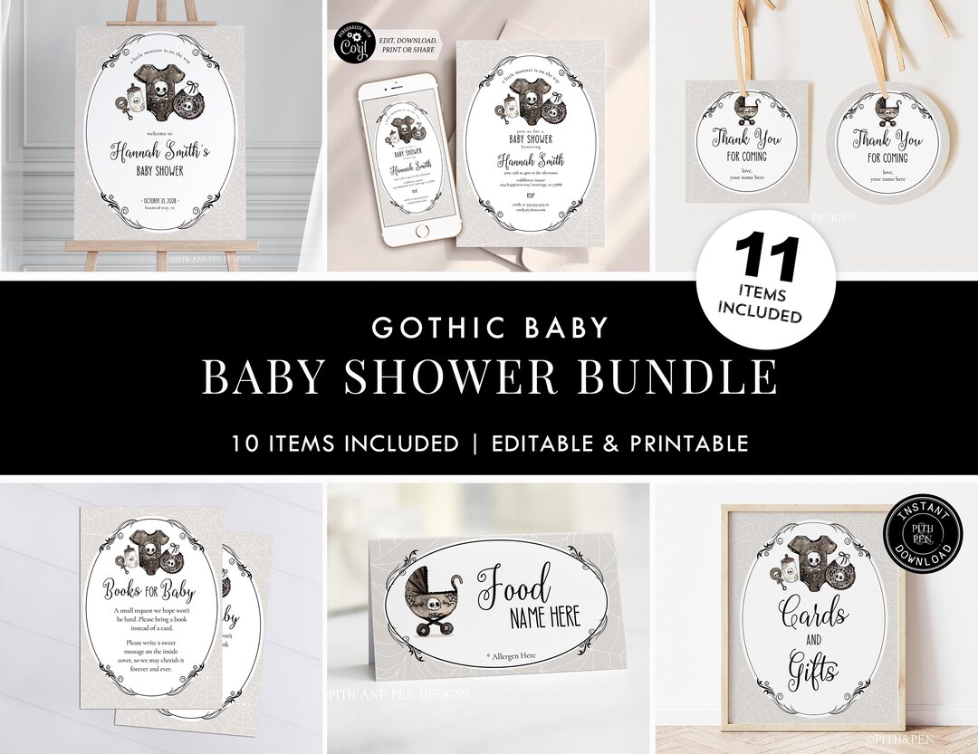 Goth Baby Shower Bundle | Printable and Editable - Corjl #088-15B - Etsy