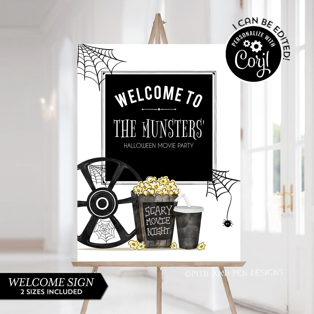 Scary Movie Night Welcome Sign | Halloween Party Printable | Corjl #045 ...