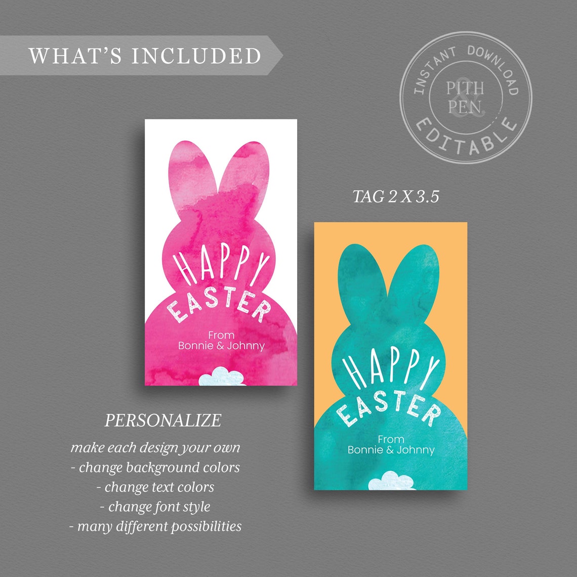 Easter Bunny Gift Tag Editable Gift Tag Printable Instant | Etsy