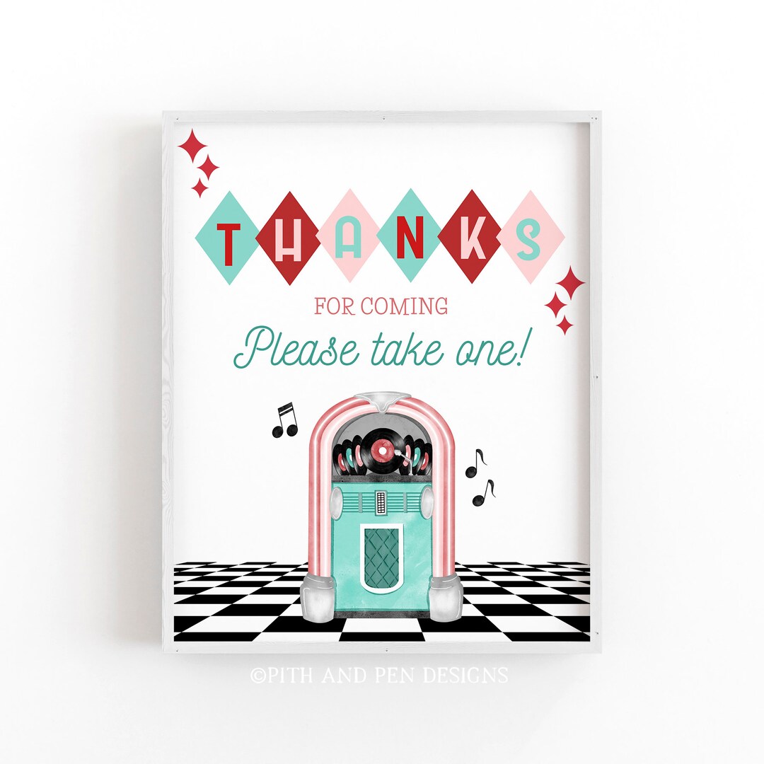 50s Party Favors Sign, Sock Hop Birthday Party, Printable Decor ...