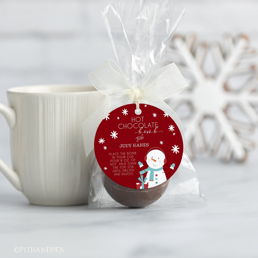 Red Snowman Hot Chocolate Bomb Gift Tag, EDITABLE Christmas Treats ...