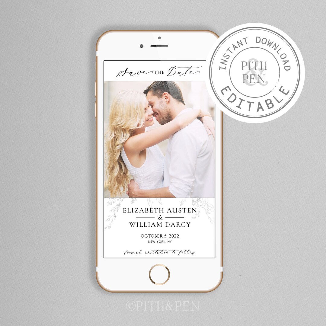 Digital Wedding Save the Date With Photo, Electronic Invitation, Text ...