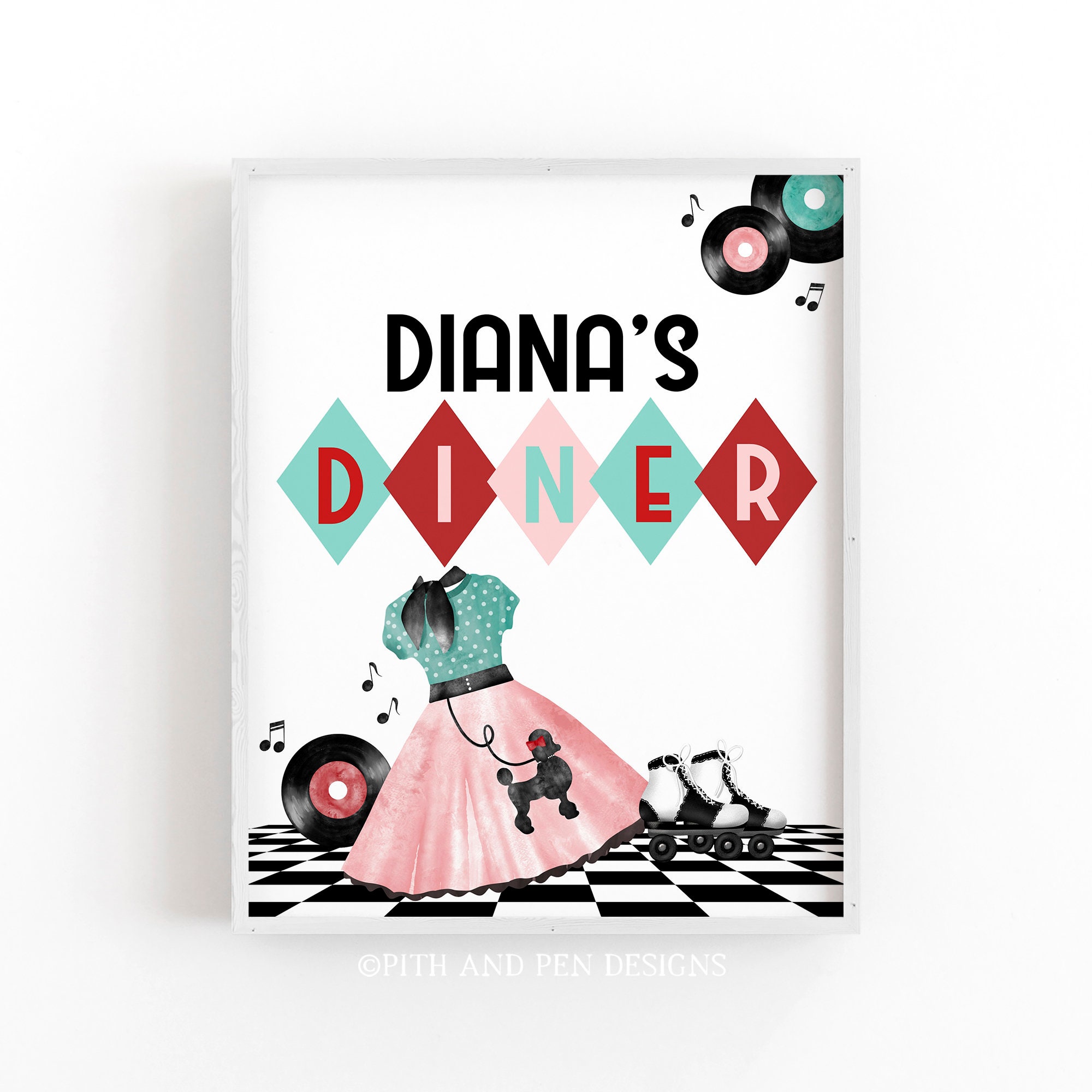 50s Party Diner Sign Sock Hop Birthday Party Printable Party - Etsy