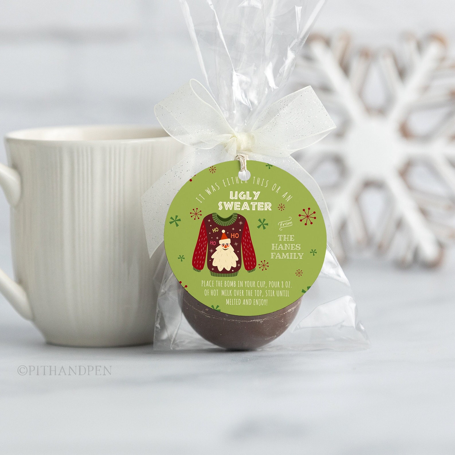 Ugly Sweater Hot Chocolate Bomb Gift Tag, Holiday Gift Tag, Printable ...