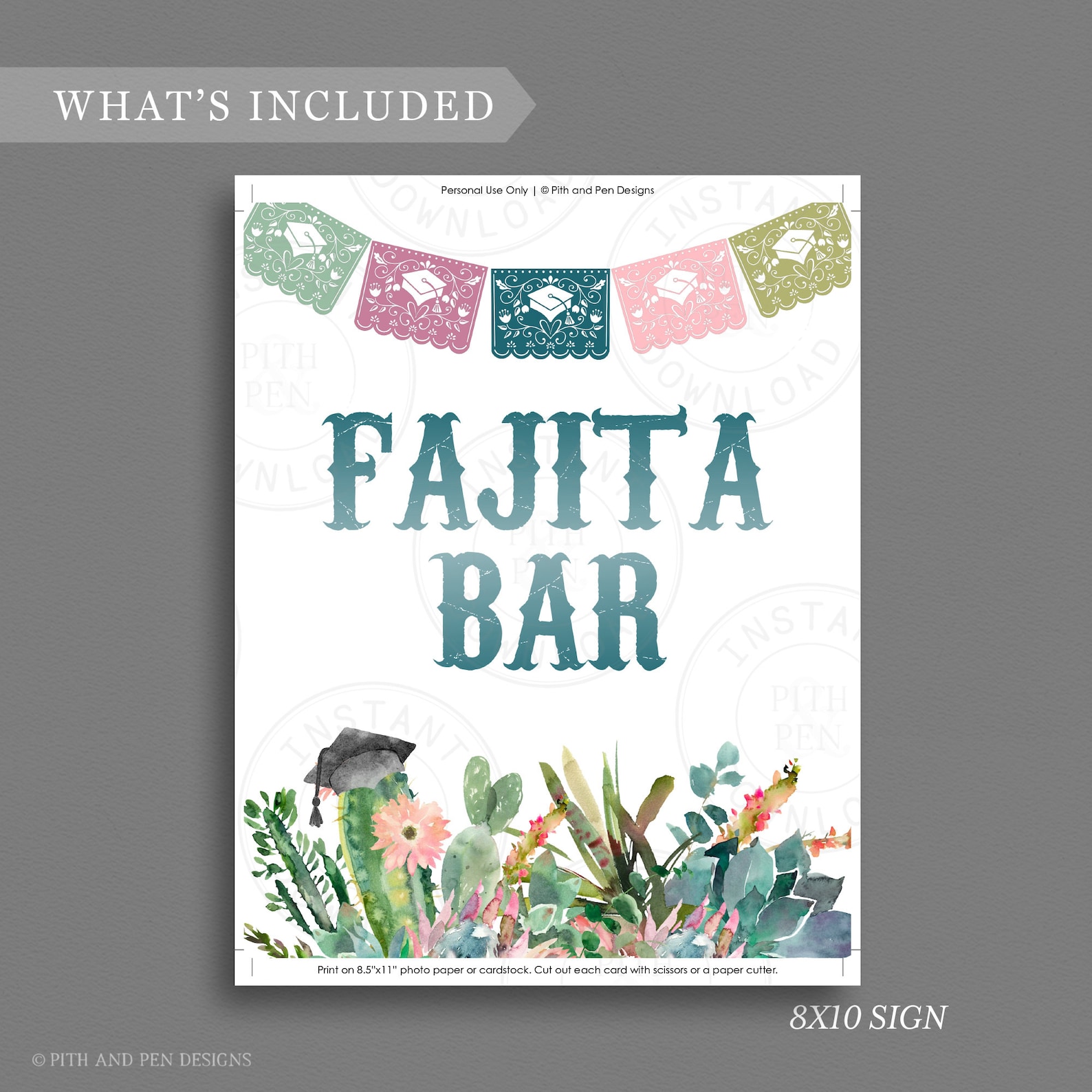 Graduation Fiesta Party Sign, Printable Fajita Bar Party Sign, Instant ...