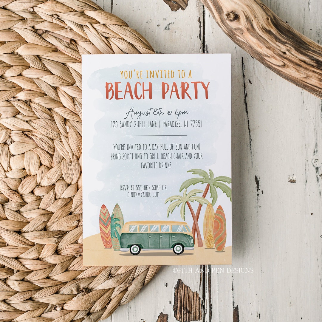 Editable Beach Party Invitation, DIY Printable Summertime Party ...
