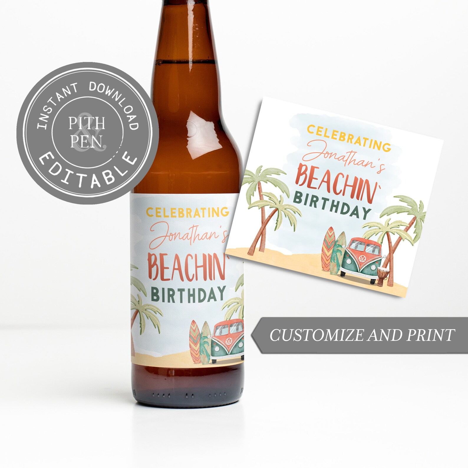 Printable Beach Birthday Beer Labels, DIY Beer Labels, Instant Download ...