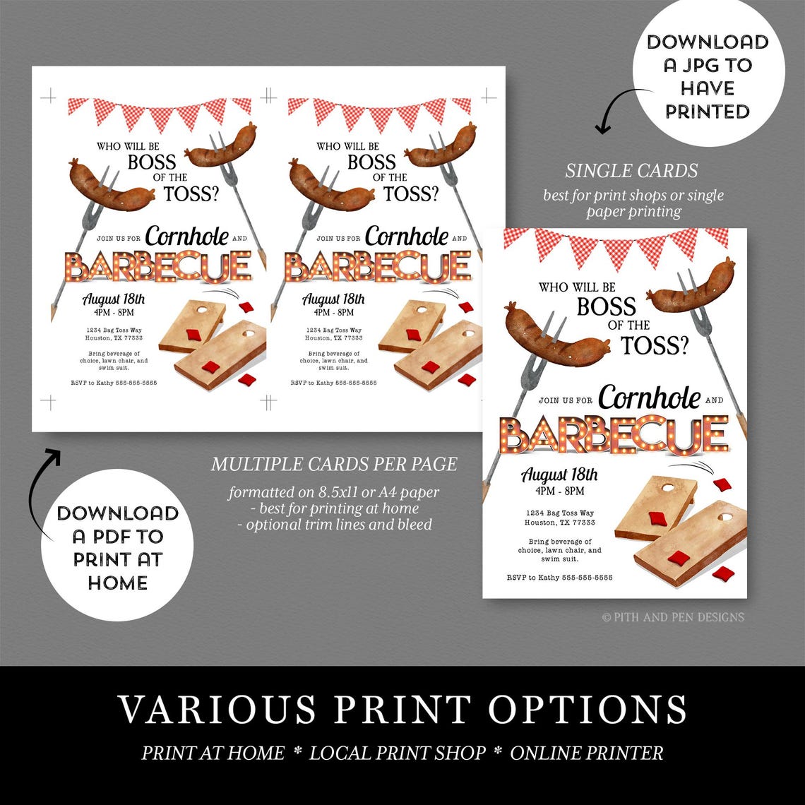 Cornhole Party Invitation | Grill and Chill BBQ Tournament | Printable ...