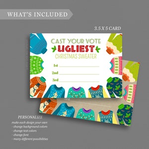 Ugliest Christmas Sweater Voting Card, Tacky Sweater Ballot, Holiday ...