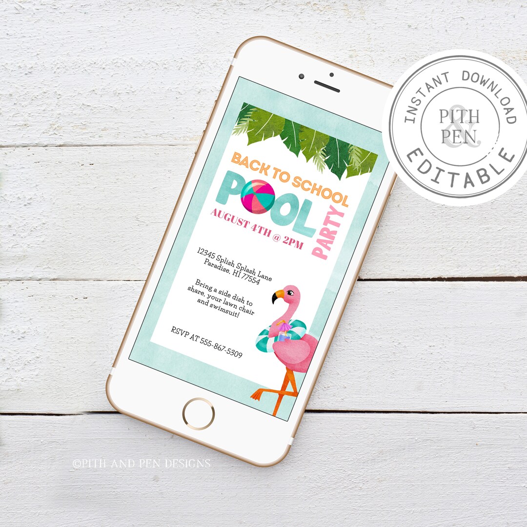 Digital Pool Party Invitation, End of Summer Evite, Instant Download ...