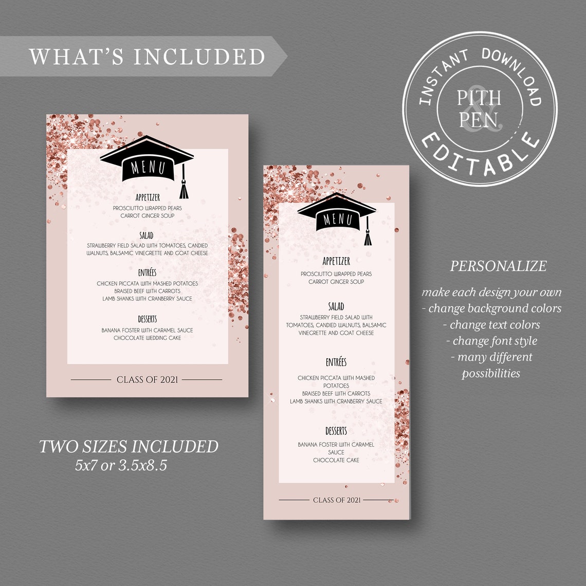 Graduation Dinner Menu Printable Dinner Menu Instant | Etsy