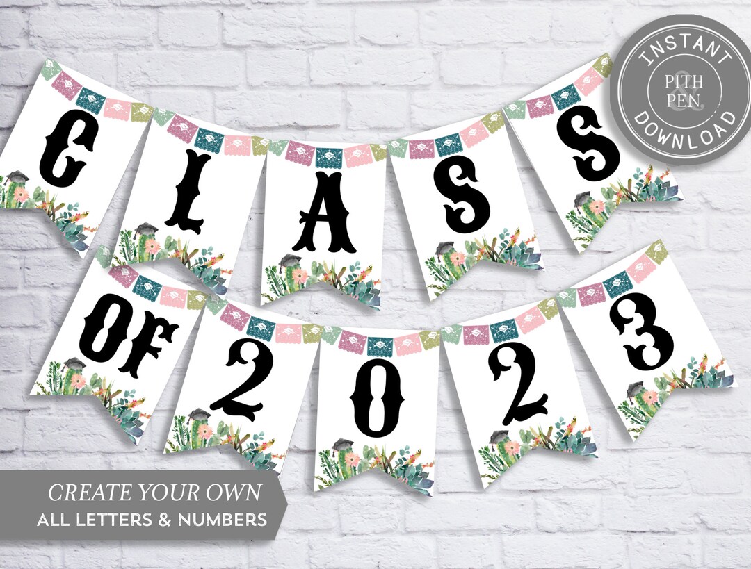 Fiesta Graduation Banner | Alphabet A-Z, Numbers & Punctuation | Create ...