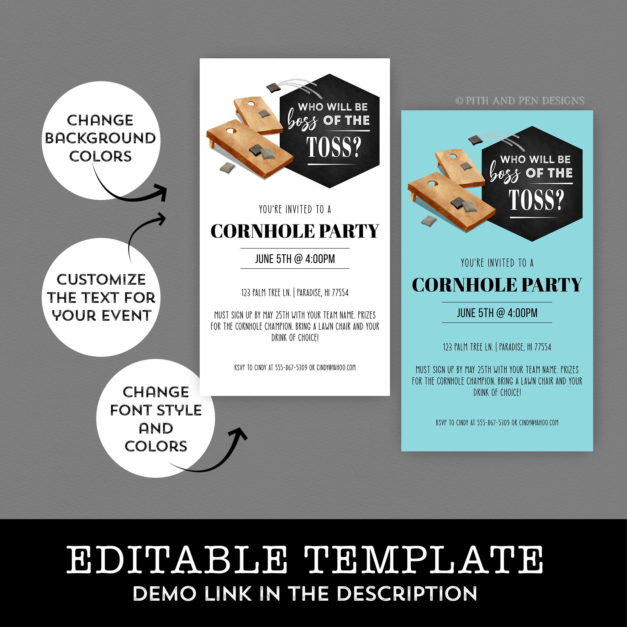 Cornhole Party Invitation | Tournament | Printable and Digital - Corjl ...