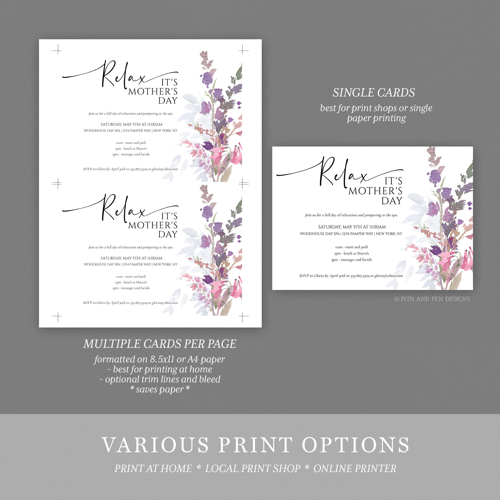 Mother's Spa Day and Brunch Invitation 5x7 Printable - Etsy