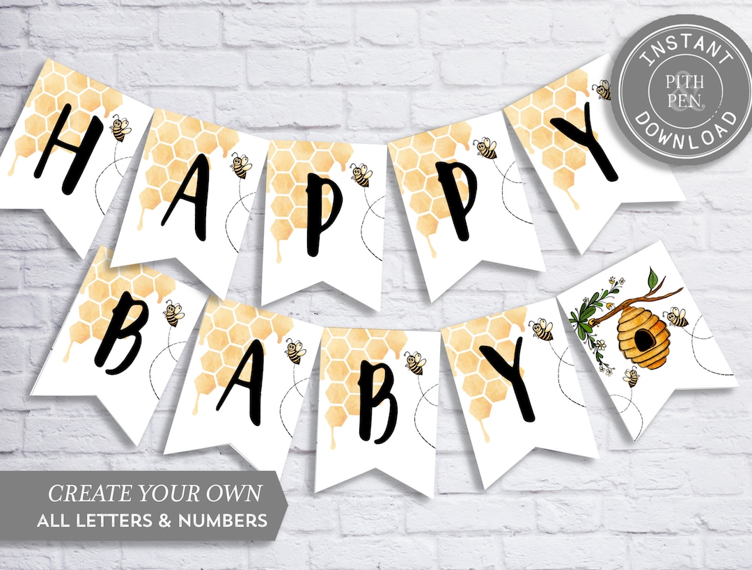 Printable Bee Party Banner | All Letters and Numbers |create Your Own ...