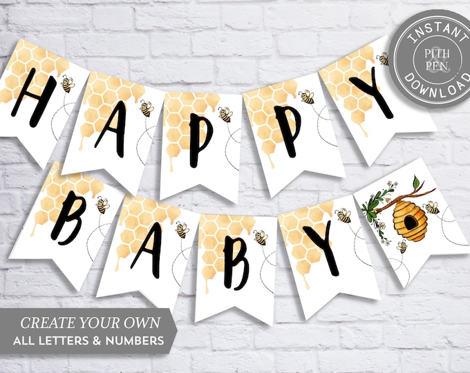 Printable Bee Banner Sign Pennants Digital Honey Bee Alphabet Letters ...