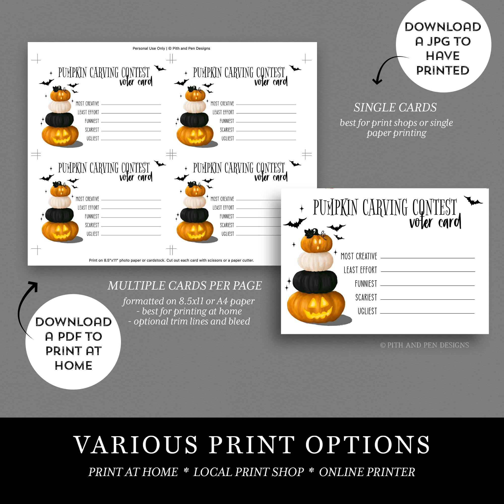 Pumpkin Carving Voting Card | Halloween Contest Ballot | Editable and ...