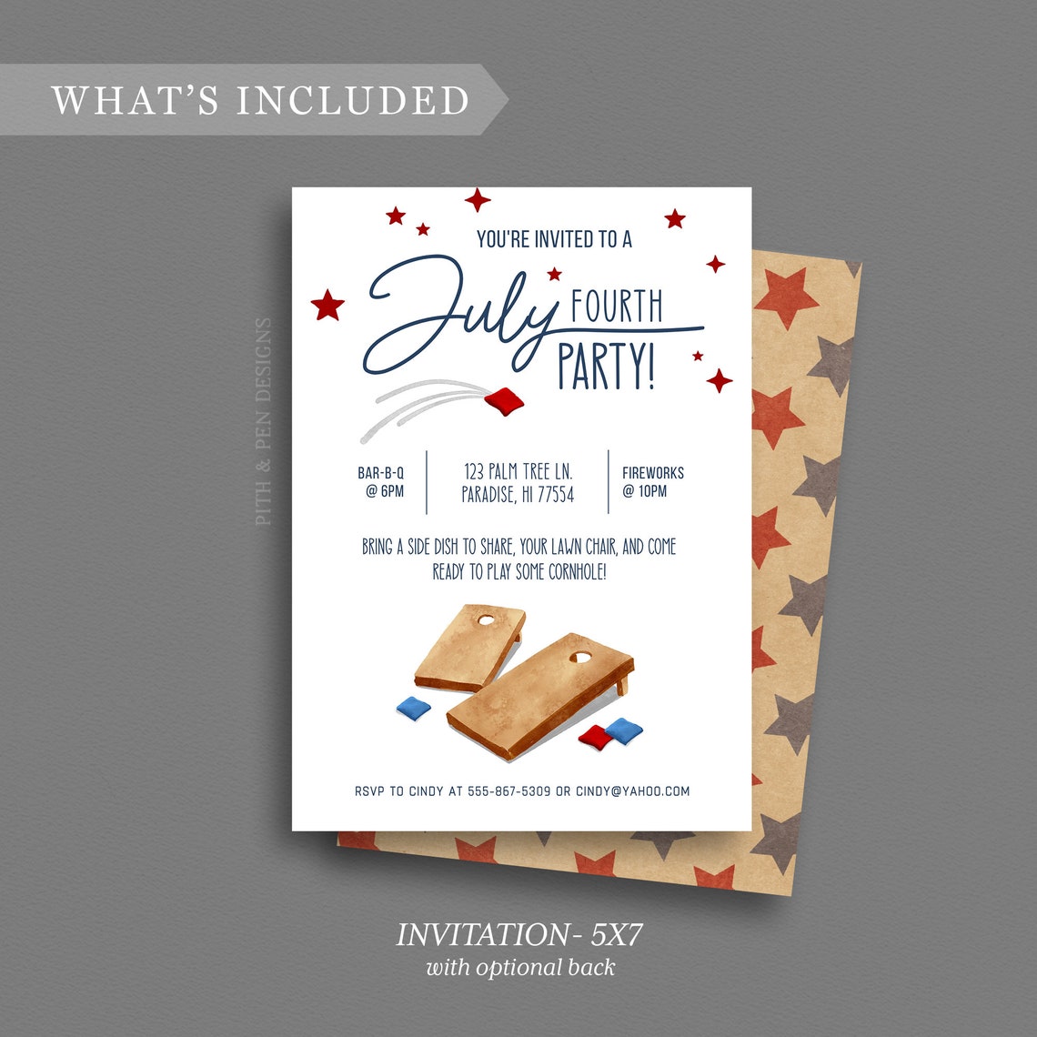 4th of July Cornhole Party Invitation DIY 5x7 Printable - Etsy