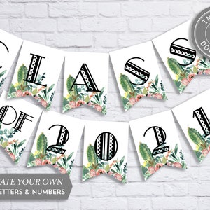 Fiesta Cactus Graduation Banner, Alphabet A-Z, Numbers & Punctuation ...