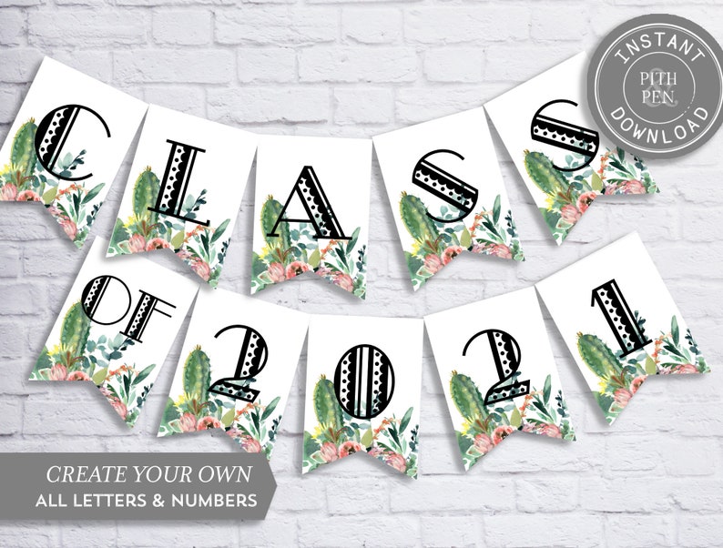 Fiesta Cactus Graduation Banner Alphabet A-Z Numbers & - Etsy