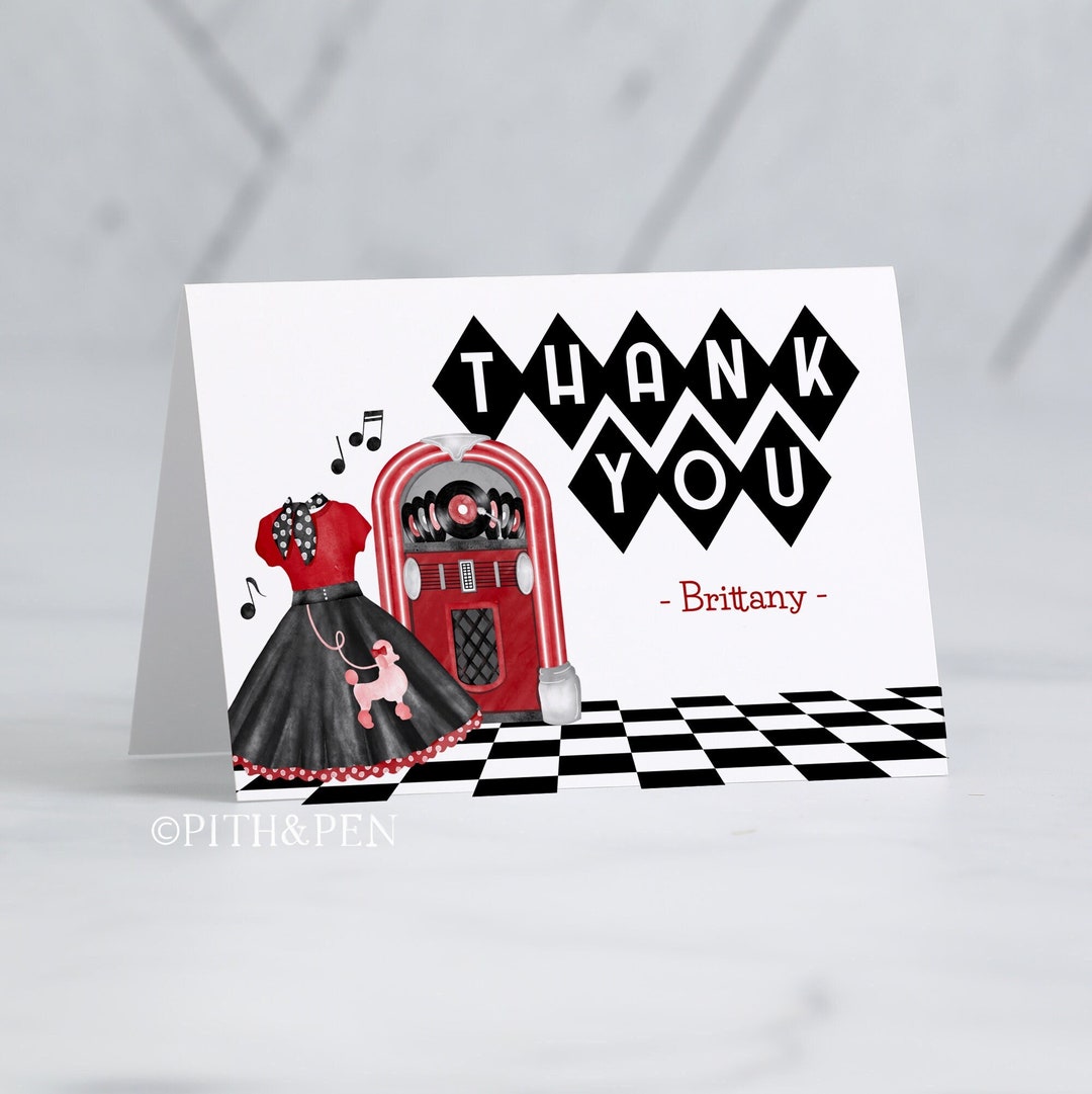 50's Sock Hop Thank You Card, Printable Card, Instant Download, Corjl ...