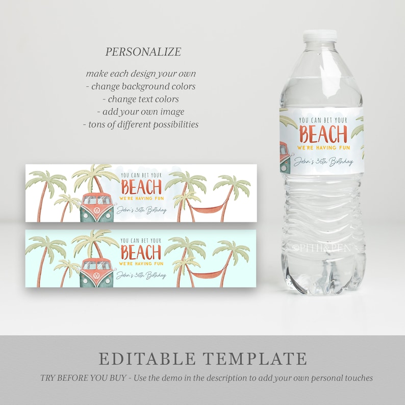 Beach Party Water Bottle Label PRINTABLE Tropical Party - Etsy