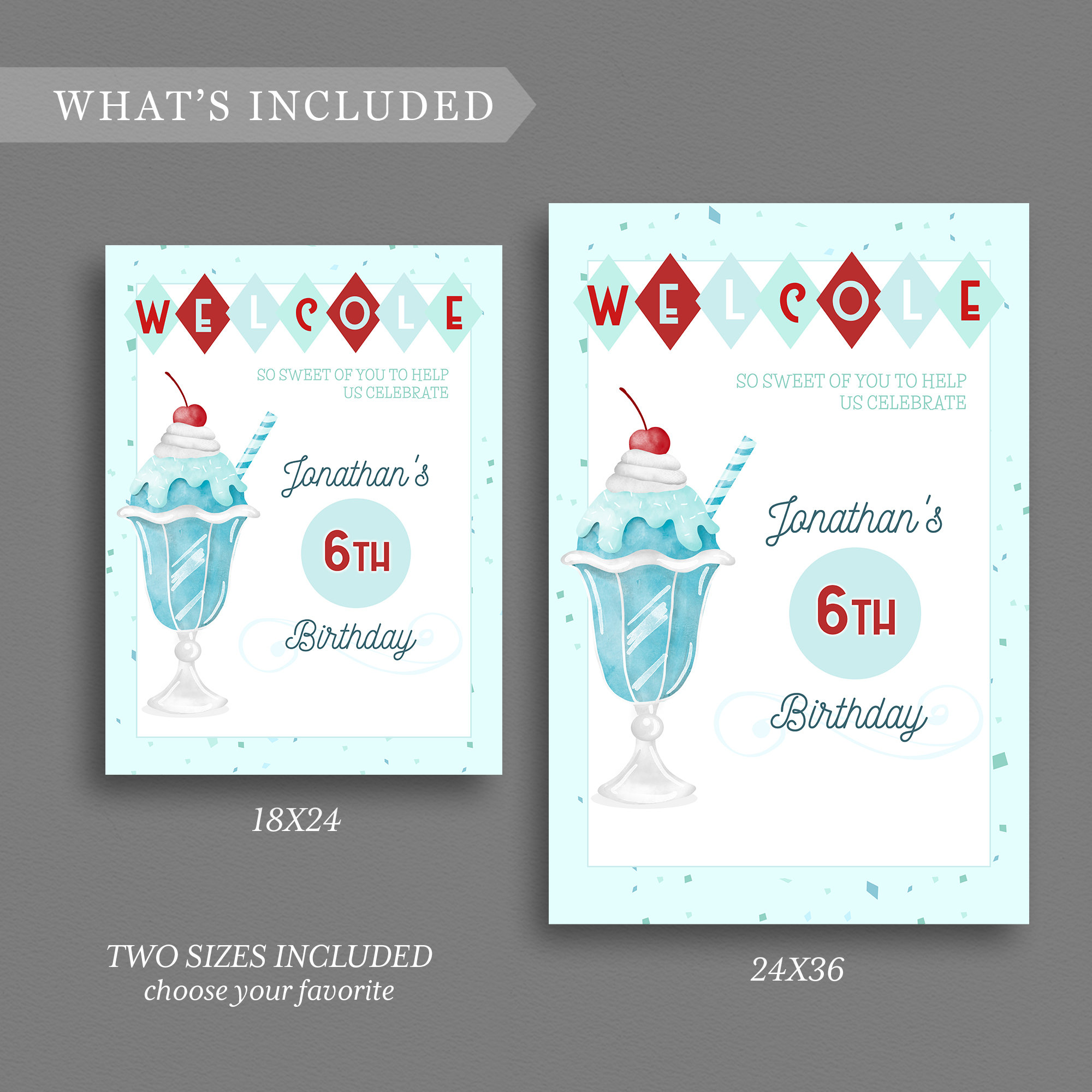 Ice Cream Birthday Party Sign, Printable Welcome Sign, Corjl #057-02WS ...