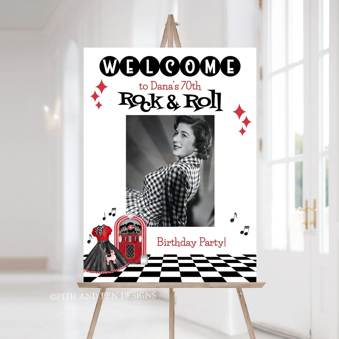 1950's Sock Hop Birthday Party Sign, Printable Welcome Sign, Corjl #062 ...