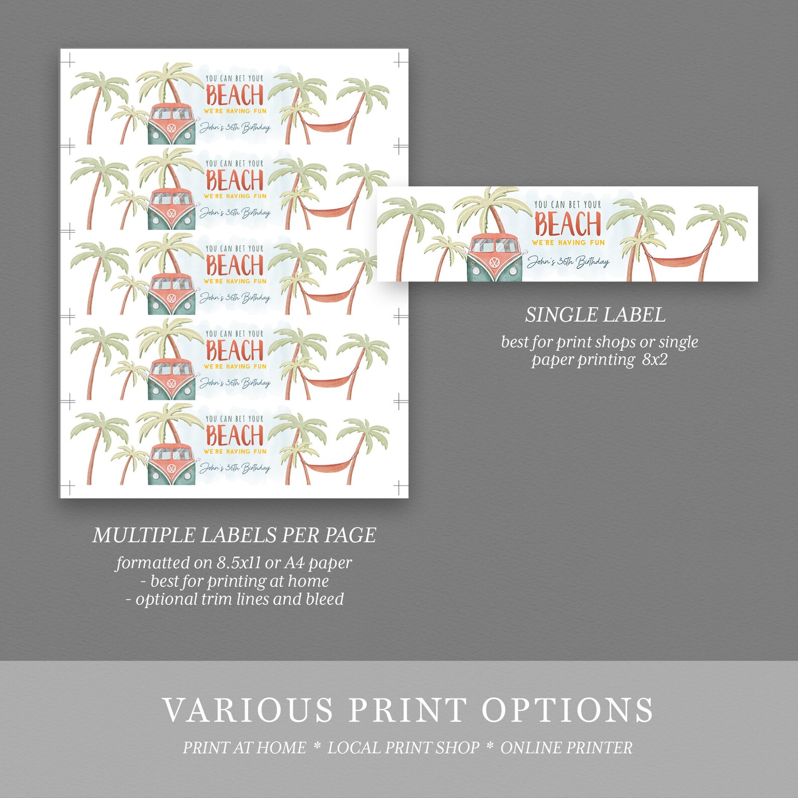 Beach Party Water Bottle Label PRINTABLE Tropical Party - Etsy